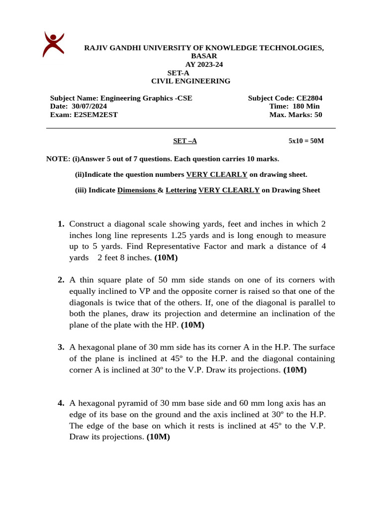 Eg Cse Sem1 Set A | PDF