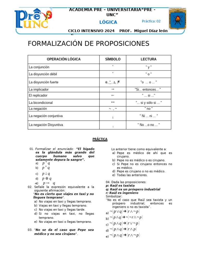 Formalización de Proposiciones Pre-Unc | PDF