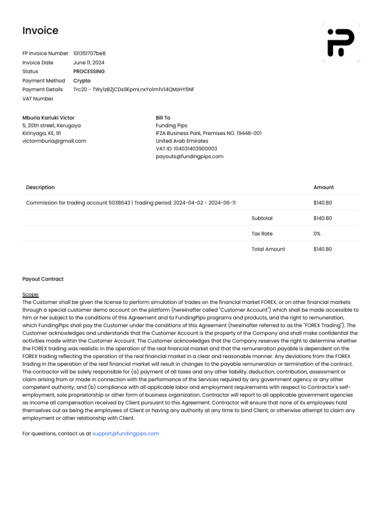 Funding Pips Invoice | PDF