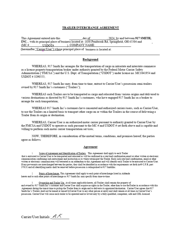 917 Smith Agreement Trailer Interchange (1) - 2 | PDF