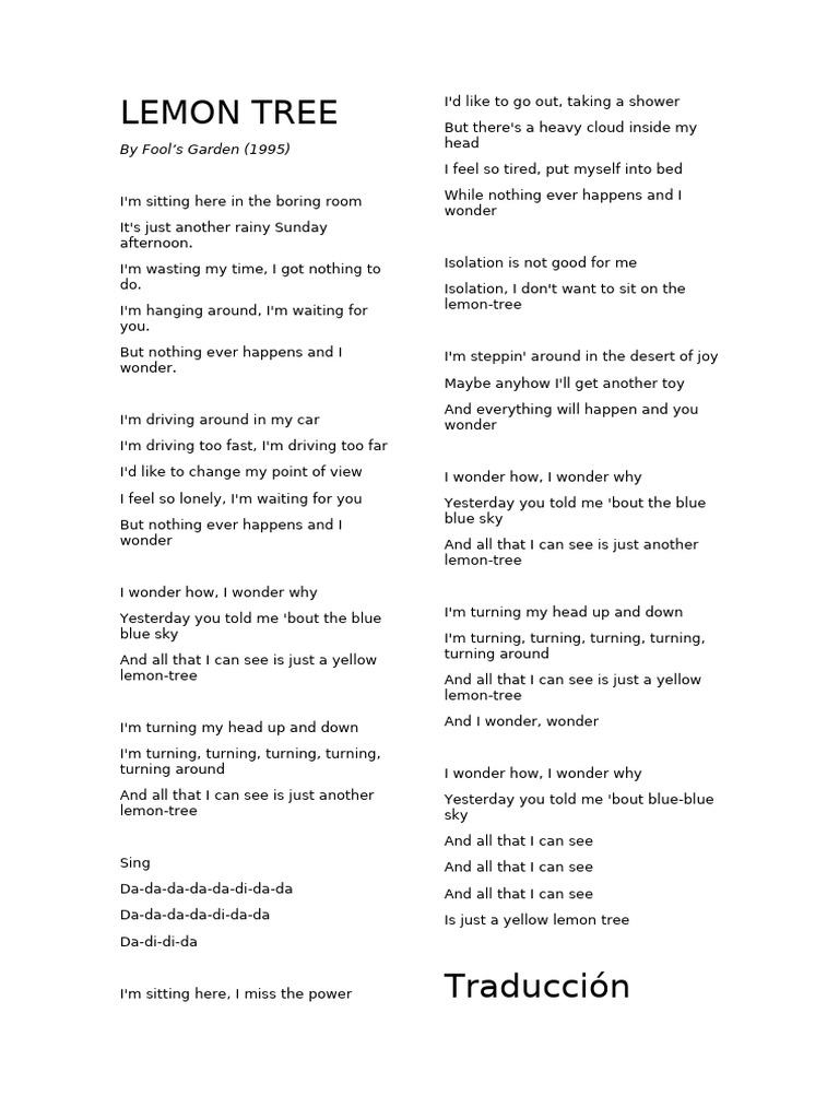 Lemon Tree - Fool's Garden | PDF