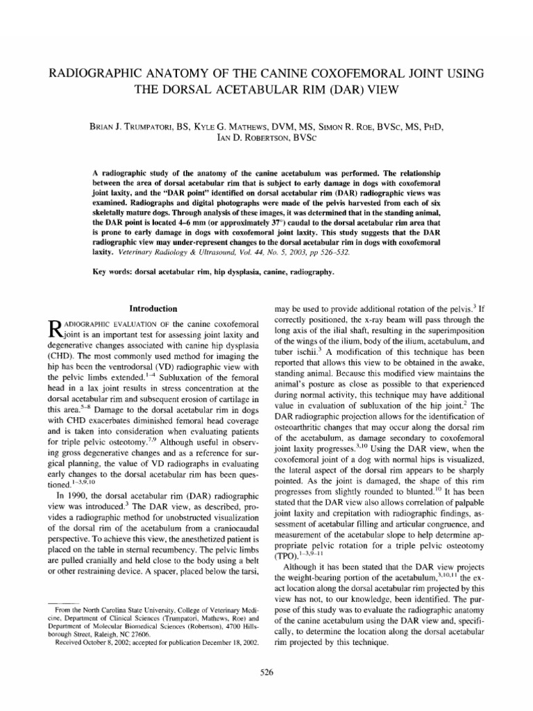 Radiographic Anatomy of The Canine Coxofemoral Joint Using The Dorsal ...