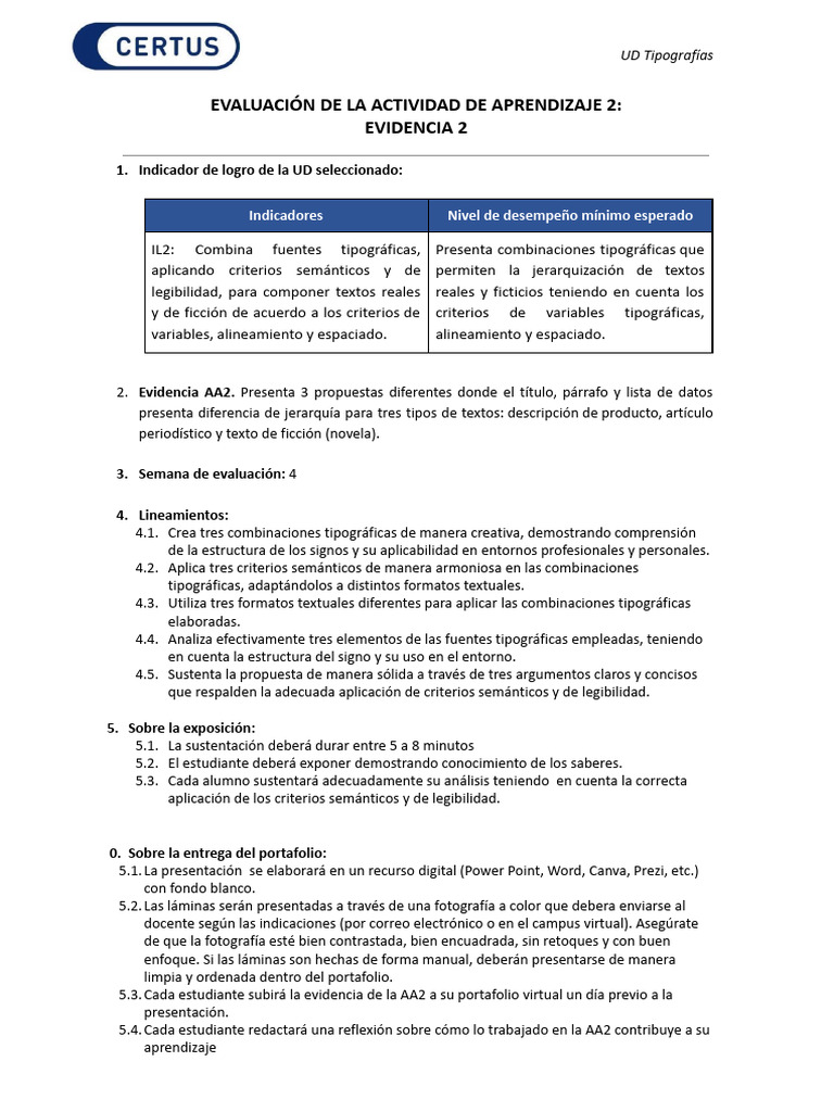 Lineamientos de Evaluación AA2 | PDF