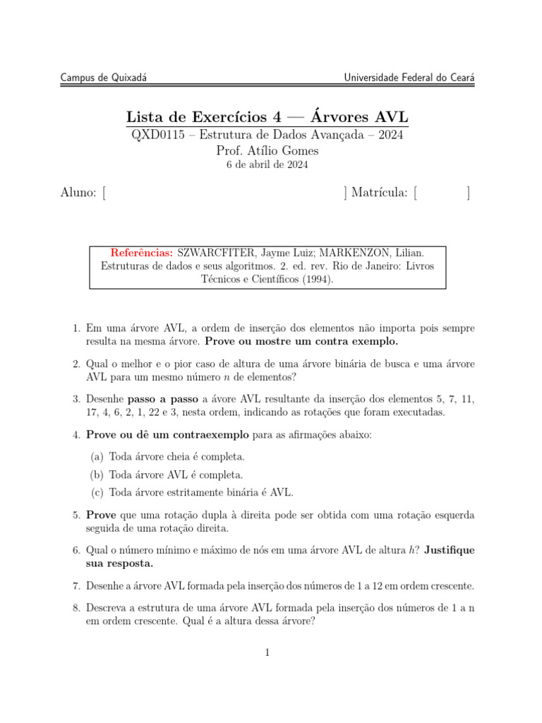 Lista 04 Arvore AVL | PDF