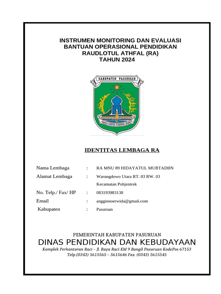 Instrumen Monev BOP RA 2024 | PDF