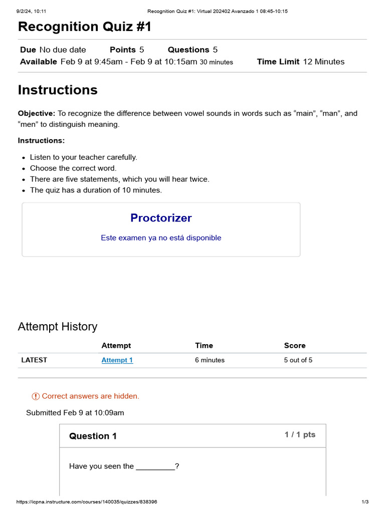 Avanzado 1 Recognition Quiz #1 | PDF | Linguistics
