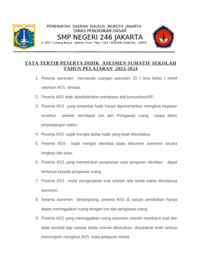 Tata Tertib Peserta Didik Ass TP 2024 | PDF