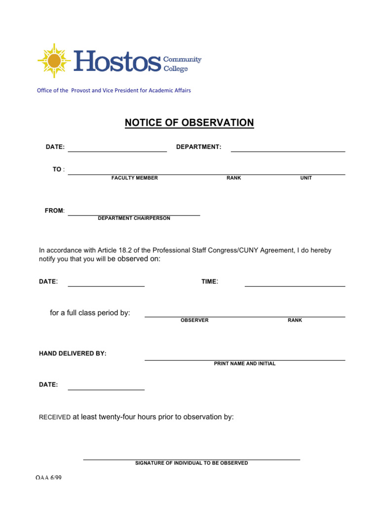 Faculty Observation Notification Form | PDF | Learning | Educational ...
