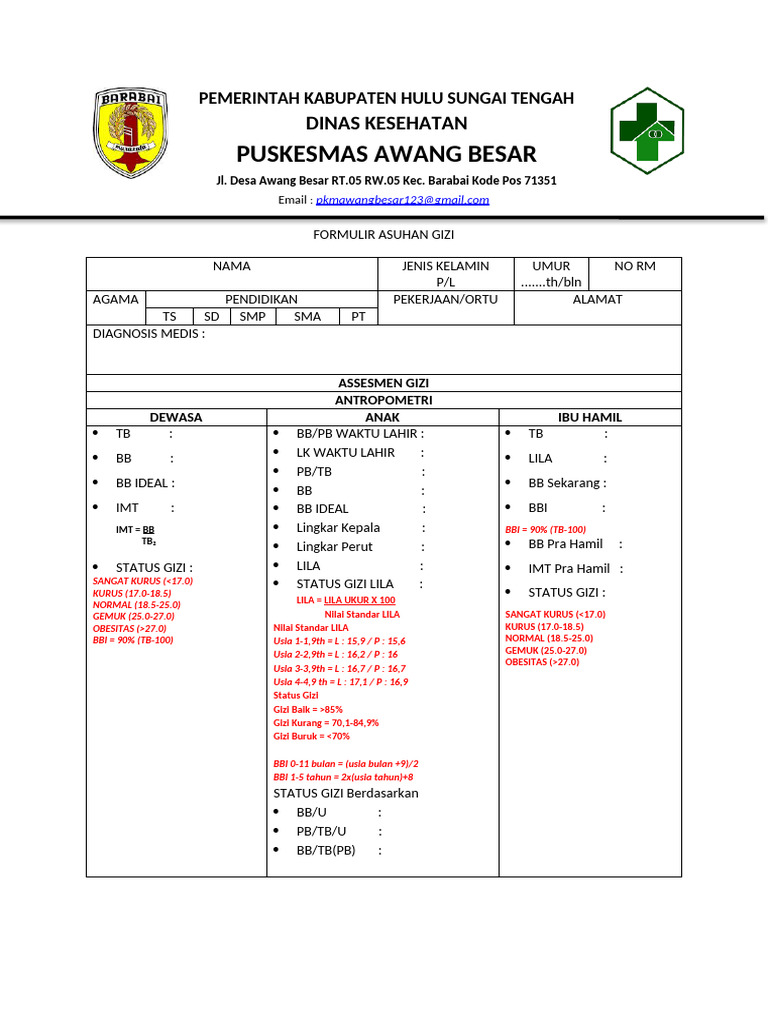 Form Asuhan Gizi | PDF