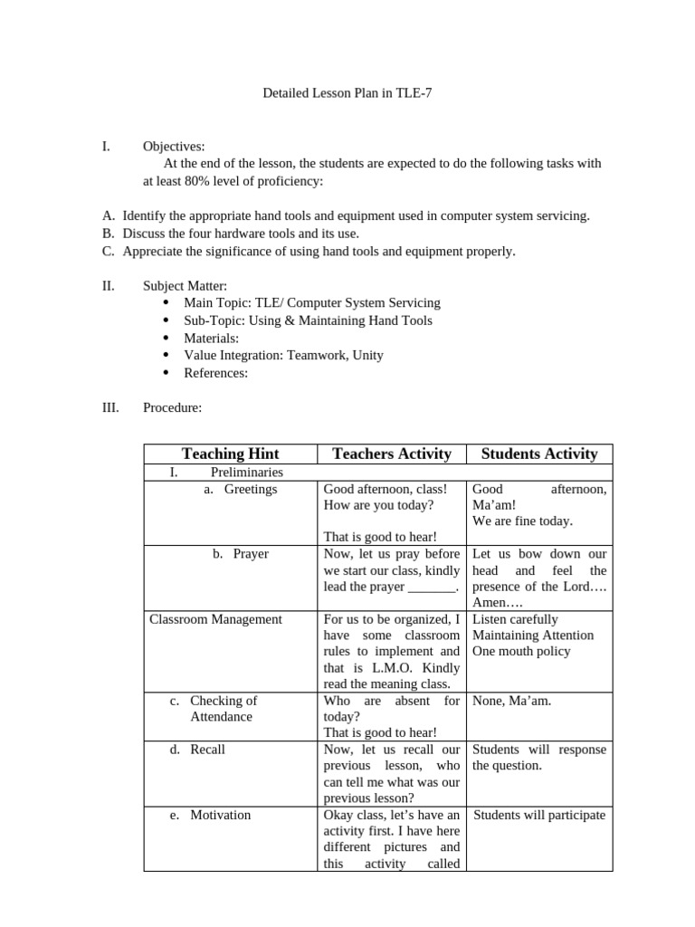 Detailed Lesson Plan in TLE | PDF