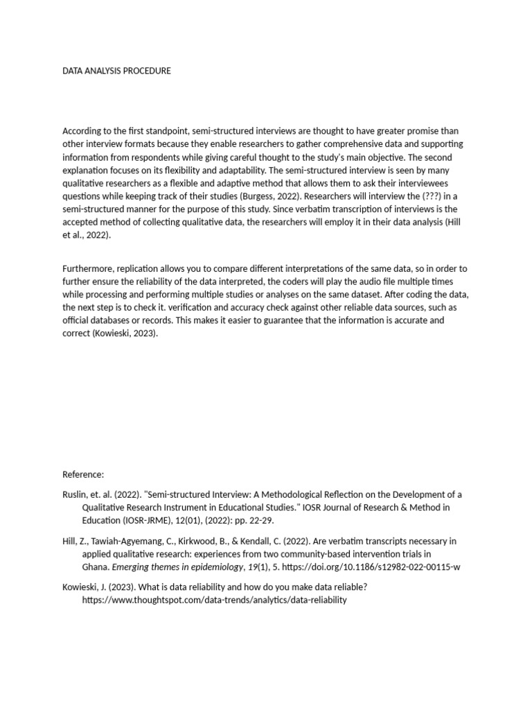 DATA ANALYSIS PROCEDURE (Initial) | PDF