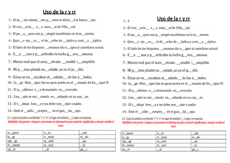 Ficha Uso de La R y RR | PDF