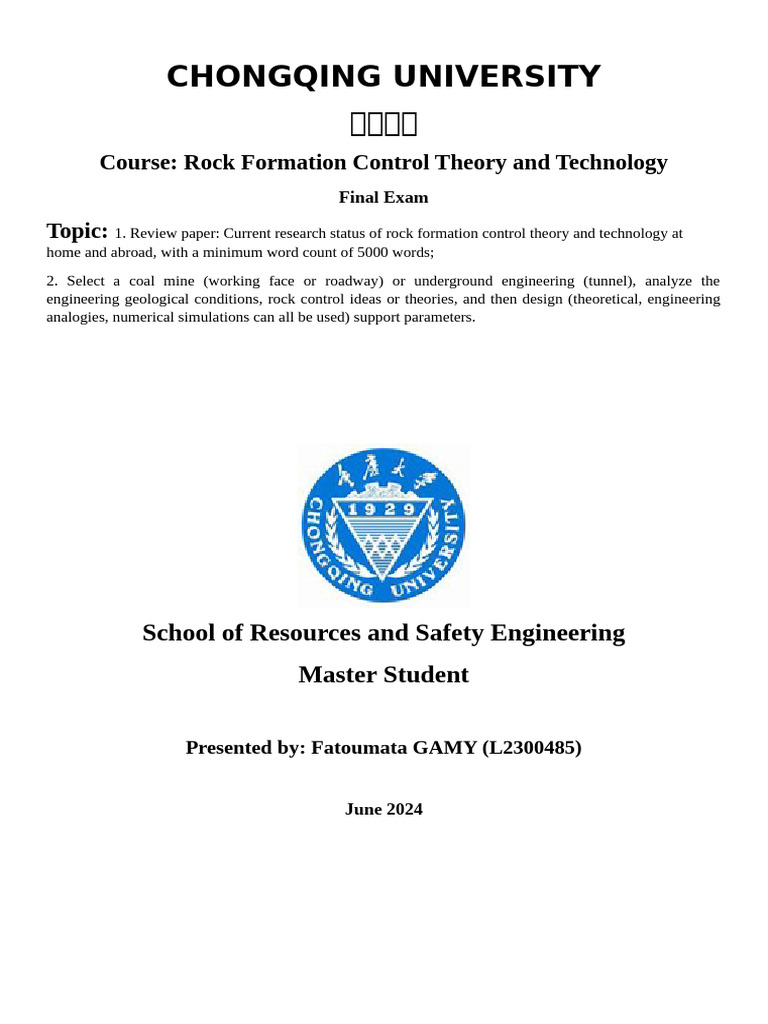Rock Formation Control Theory and Technology Fatoumata Gamy (L2300485) | PDF