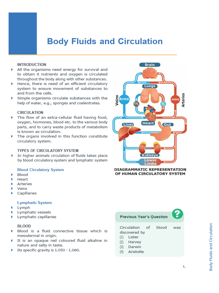 Body Fluids and Circulation Notes | PDF