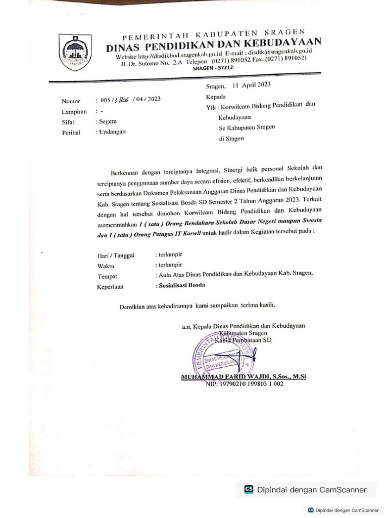 UNDANGAN SOSIALISASI BOSda | PDF