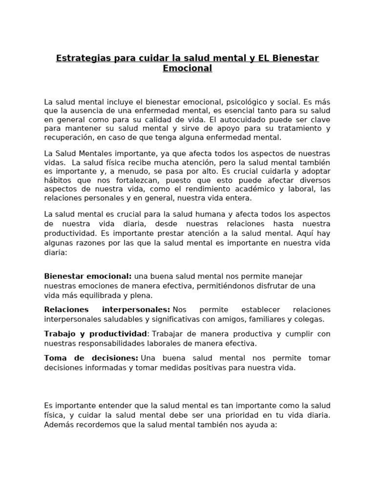 Estrategias para Cuidar La Salud Mental | PDF | Salud mental | Las ...