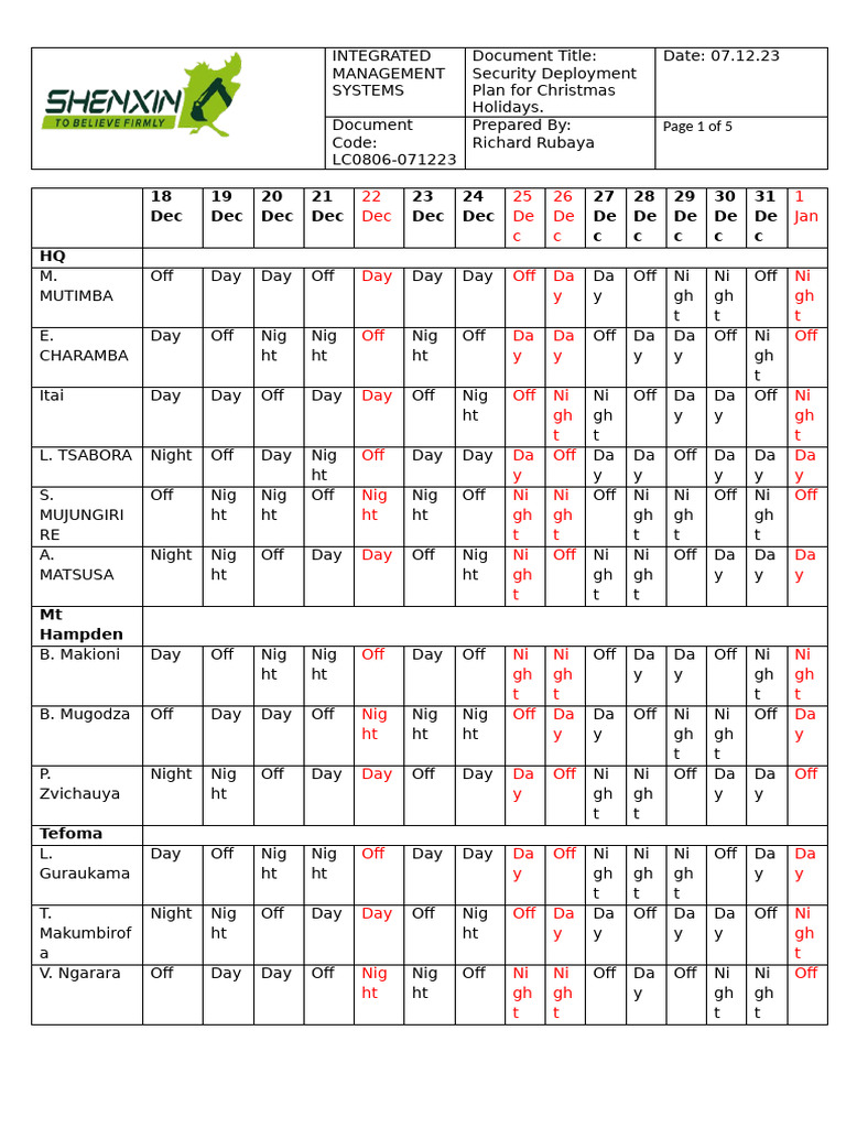 Holiday Plan Pdf