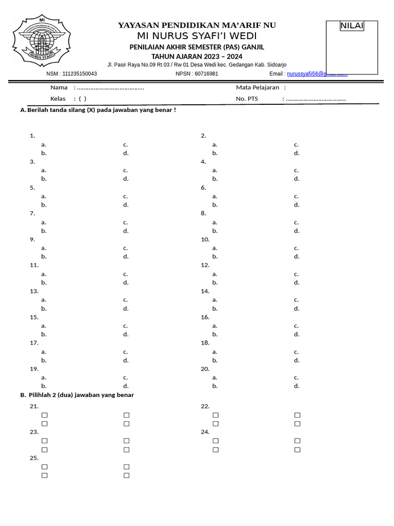 Form Naskah Pas Kls Atas Ganjil 2023 | PDF