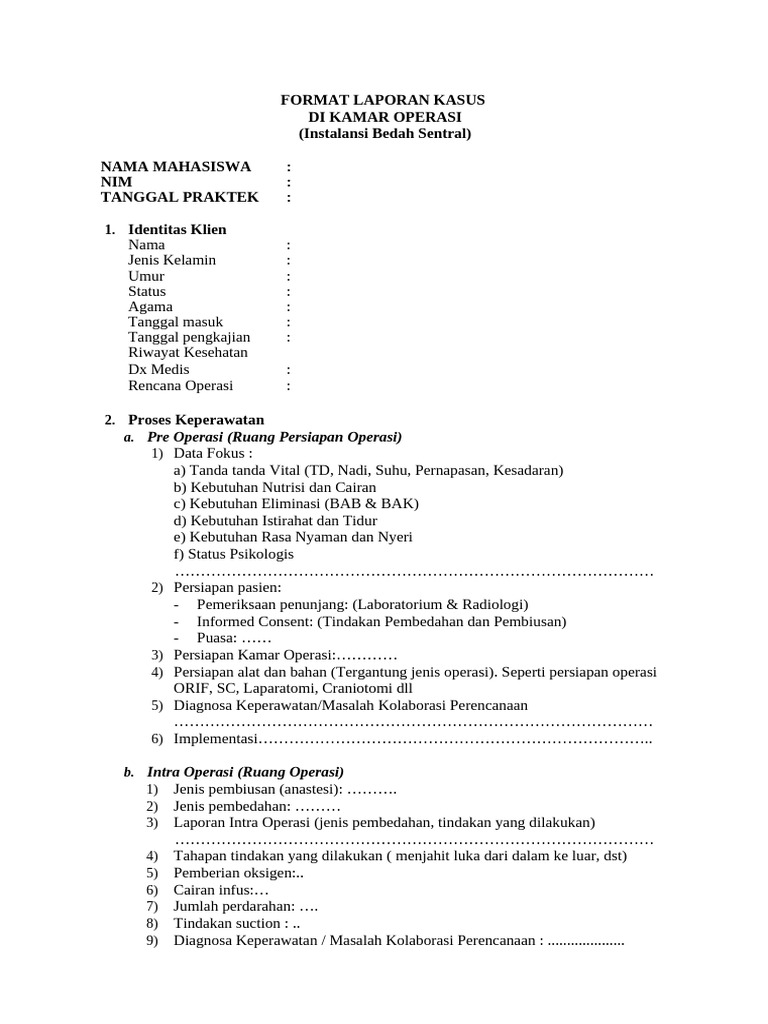 Format Laporan Kasus Kamar Operasi | PDF
