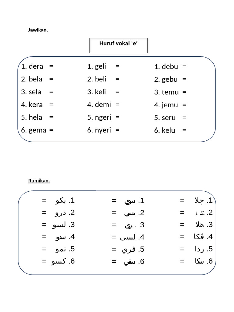 Latihan Jawi ('E' Pepet) | PDF
