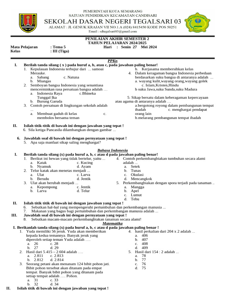 Pas Tema 5 PKN Kelas 3 | PDF
