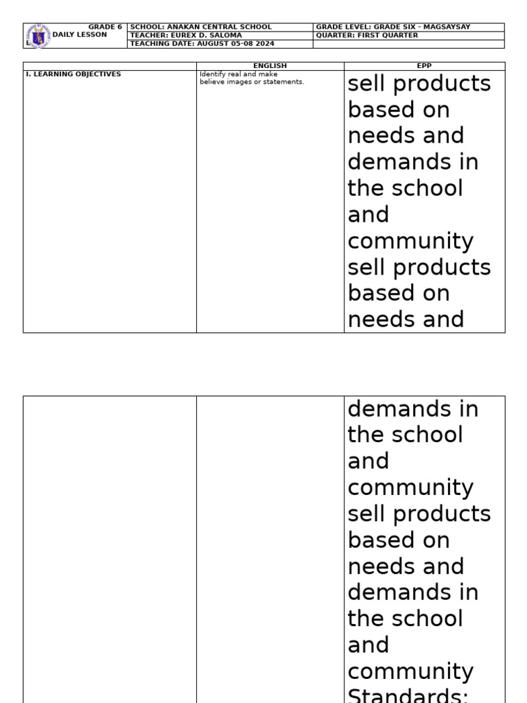 WEEK 2 GRADE 6 English Epp | PDF