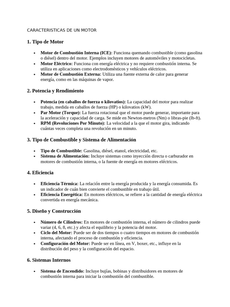 Caracteristicas de Un Motor | PDF