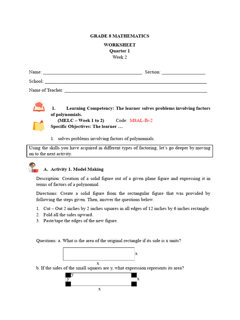 Math 8 Q1 Week 2.2 | PDF | Area | Mathematics