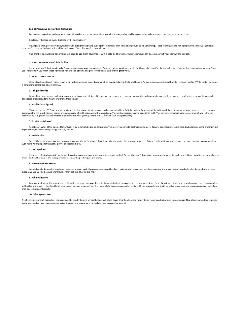 Top 10 Persuasive Copywriting Techniques Pdf