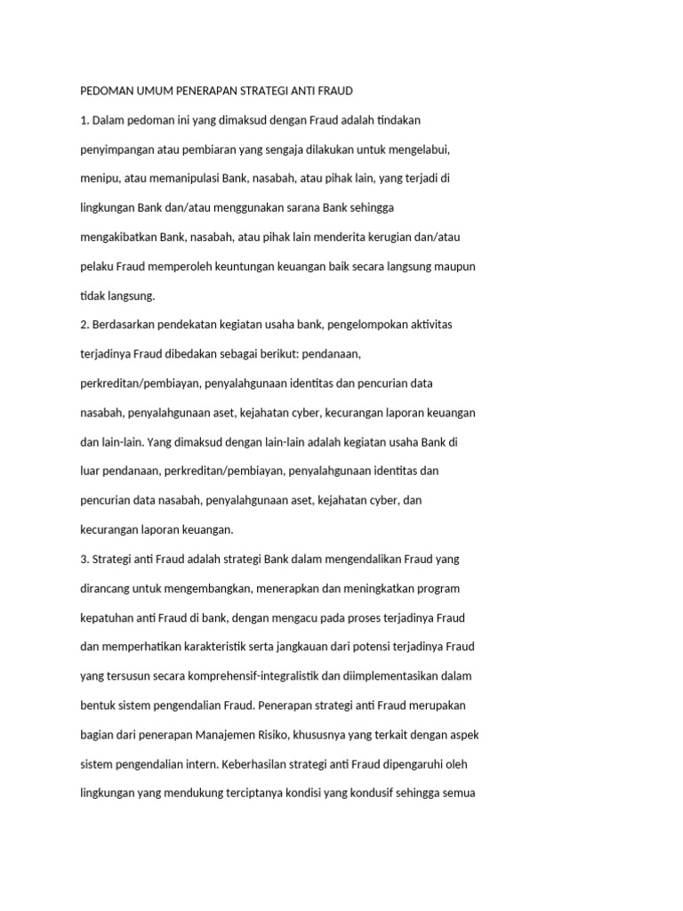 Pedoman Umum Penerapan Strategi Anti Fraud | PDF