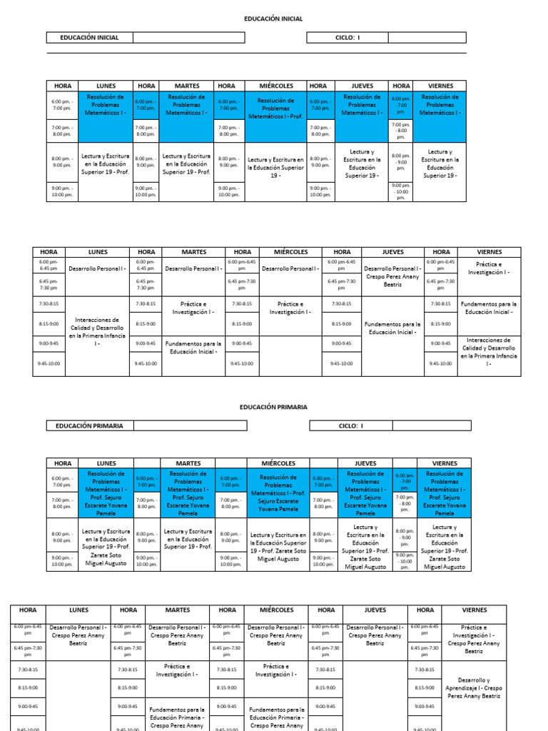 Horarios 2024-I - Ciclo 1 (Corregido) | PDF
