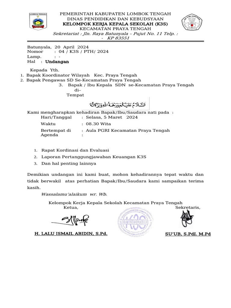 Undangan Rapat K3S, Aprl-Juni 24 | PDF