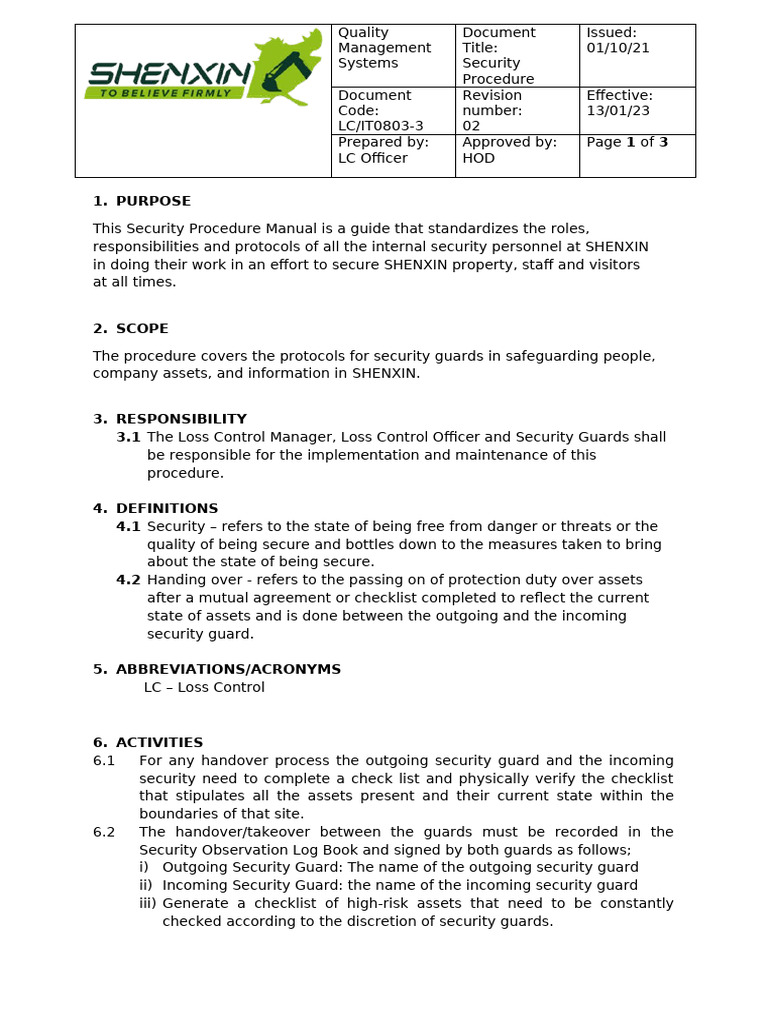 Security Procedure | PDF