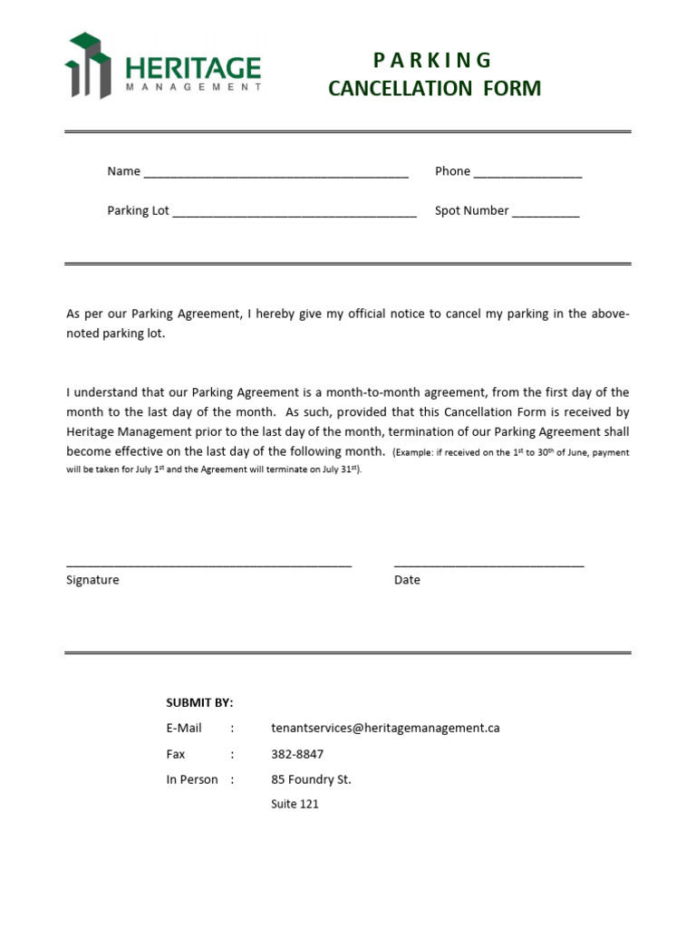 Parking Cancellation Form | PDF
