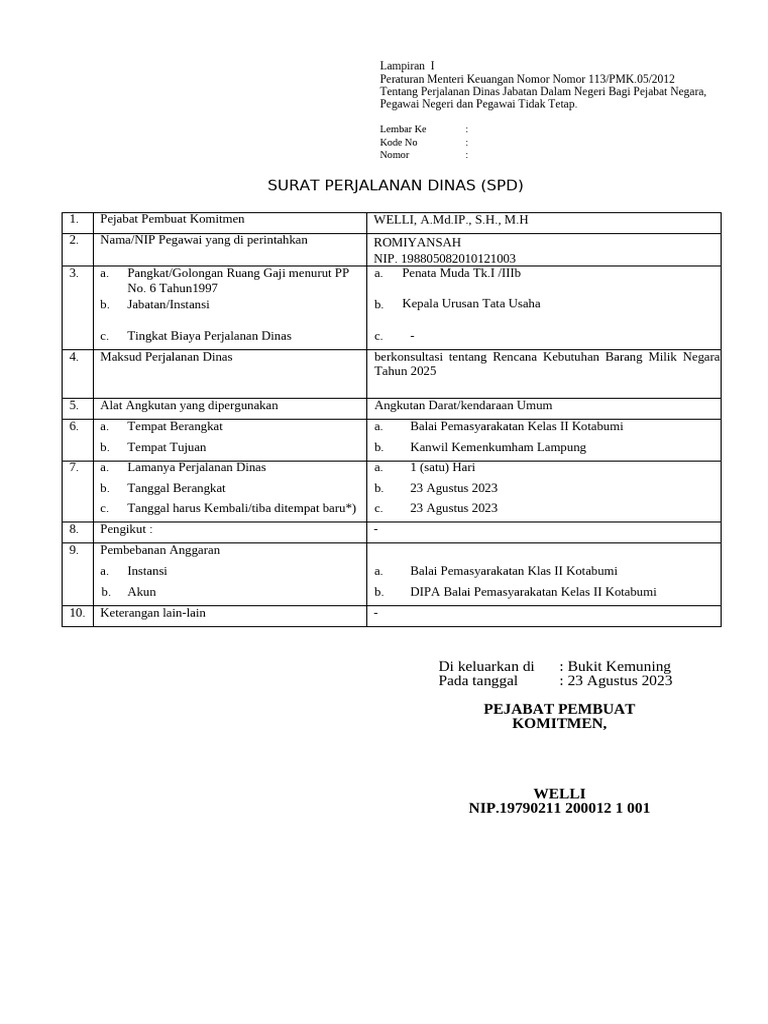 SPD Perjadin Romi Giat Konsultasi RKBMN 2025 | PDF