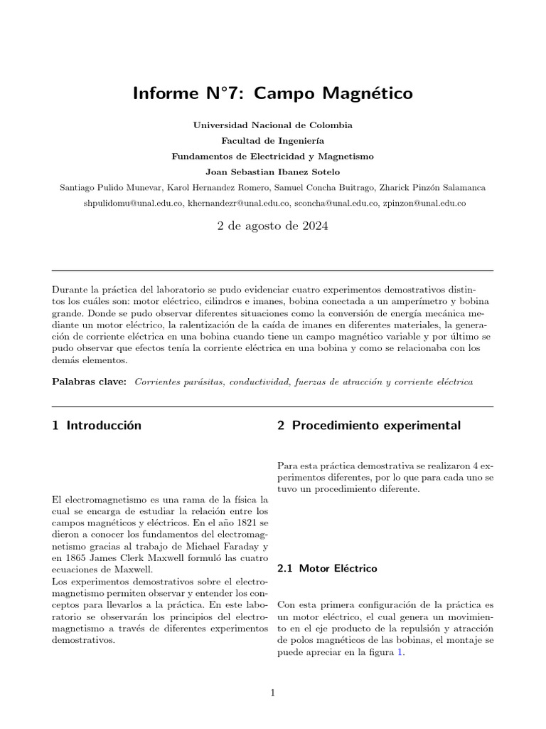 Informe N 7 Campo Magnético | PDF | Magnetismo | Inductor