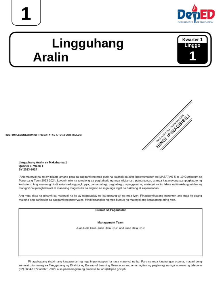 G1 - Q1 - W1-Makabansa Lesson Exemplar - Finalized | PDF
