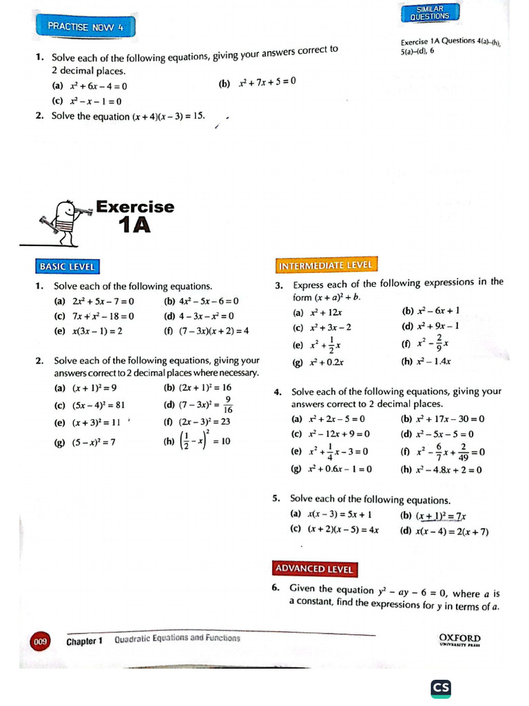 Quadratic Equation Chapter 1 D3 | PDF