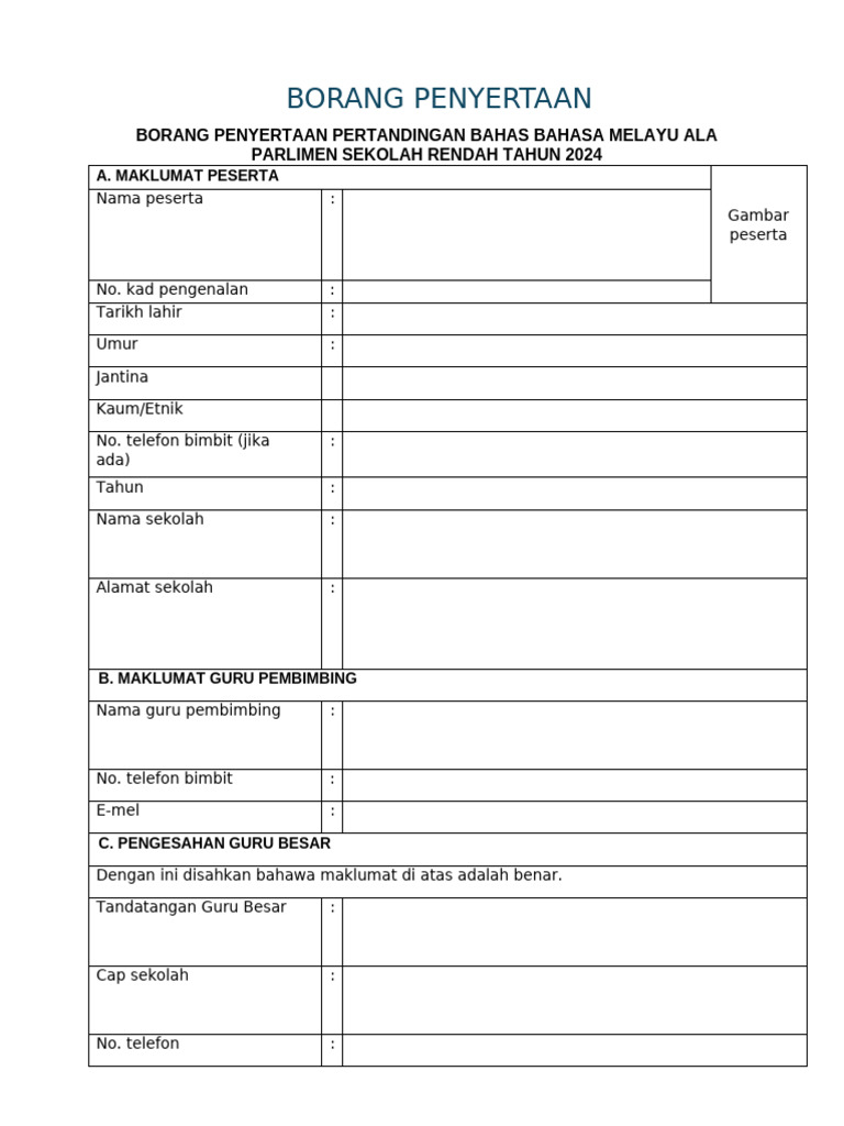 Borang Penyertaan Debat | PDF