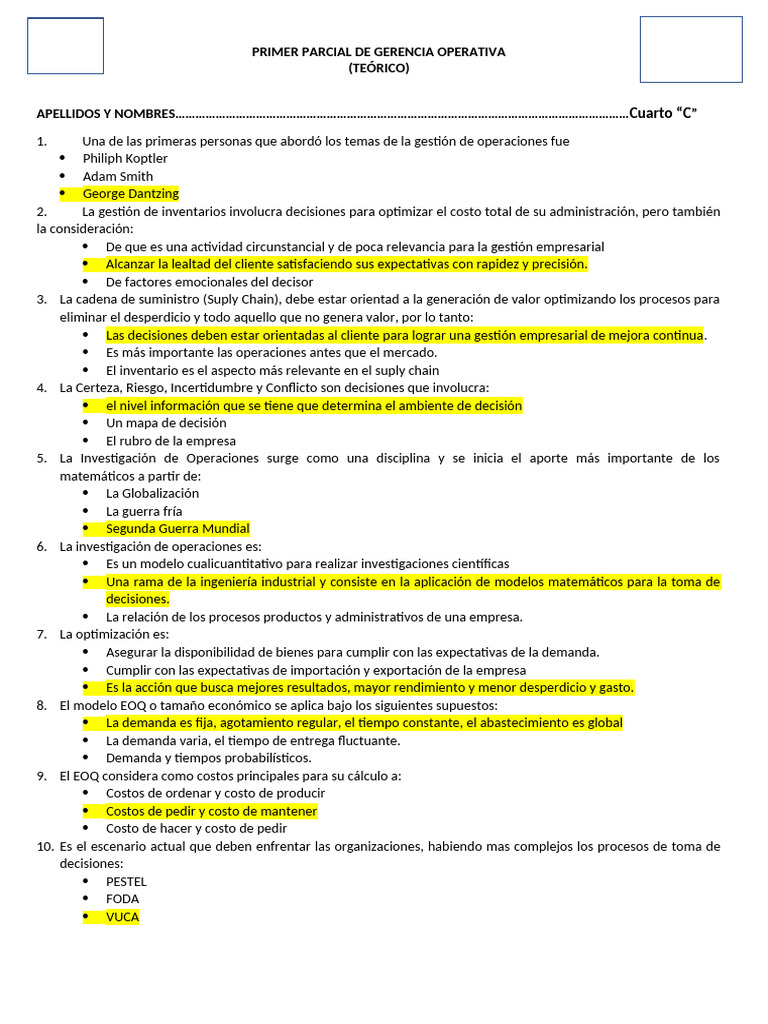 Examen Practico de Gerencia Operativa | PDF