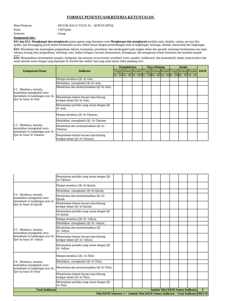Format KKM Excel | PDF
