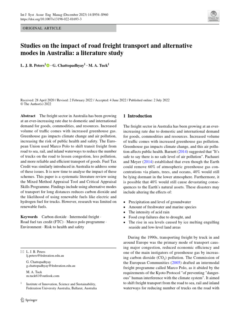 Studies On The Impact of Road Freight Transport and Alternative Modes ...
