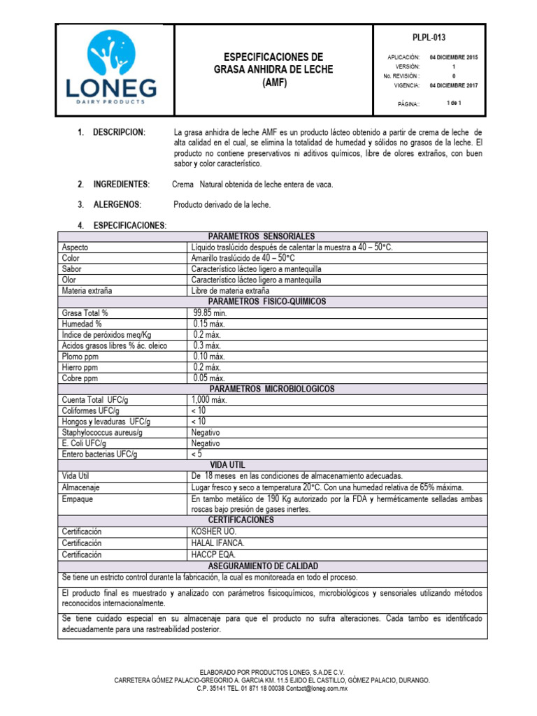 AMF Grasa Butirica Anhidra | PDF