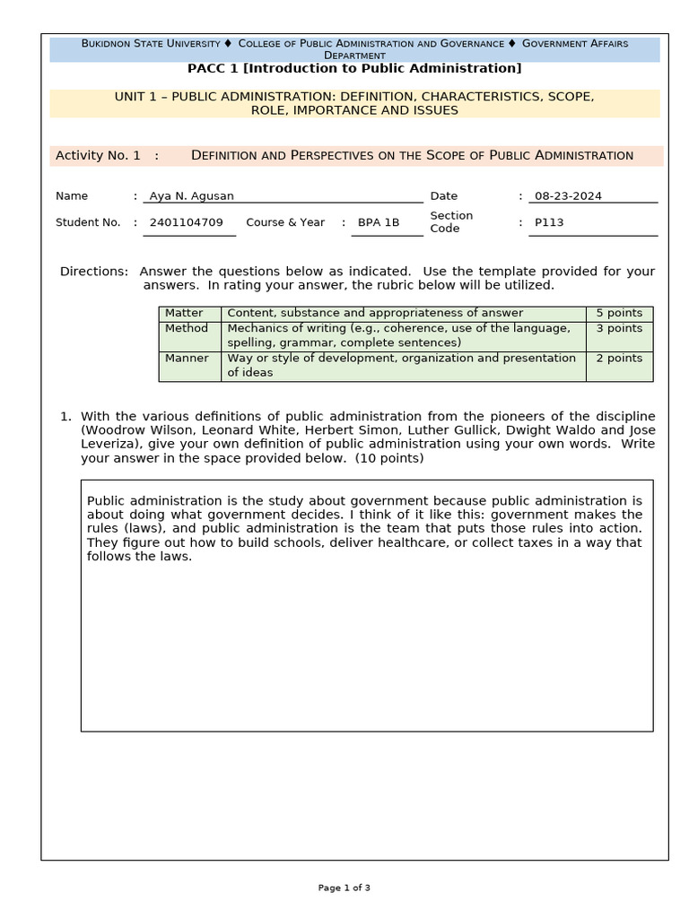 Unit 1 Activity No. 1 | PDF