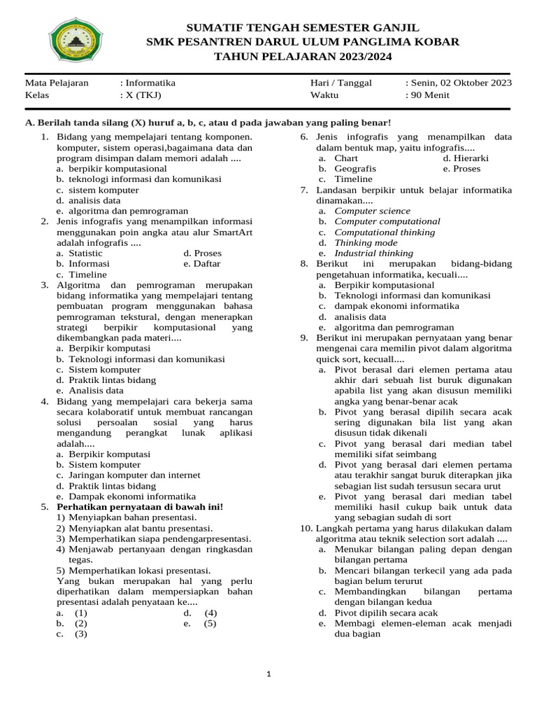 Fix STS Informatika X (TKJ) Ganjil | PDF
