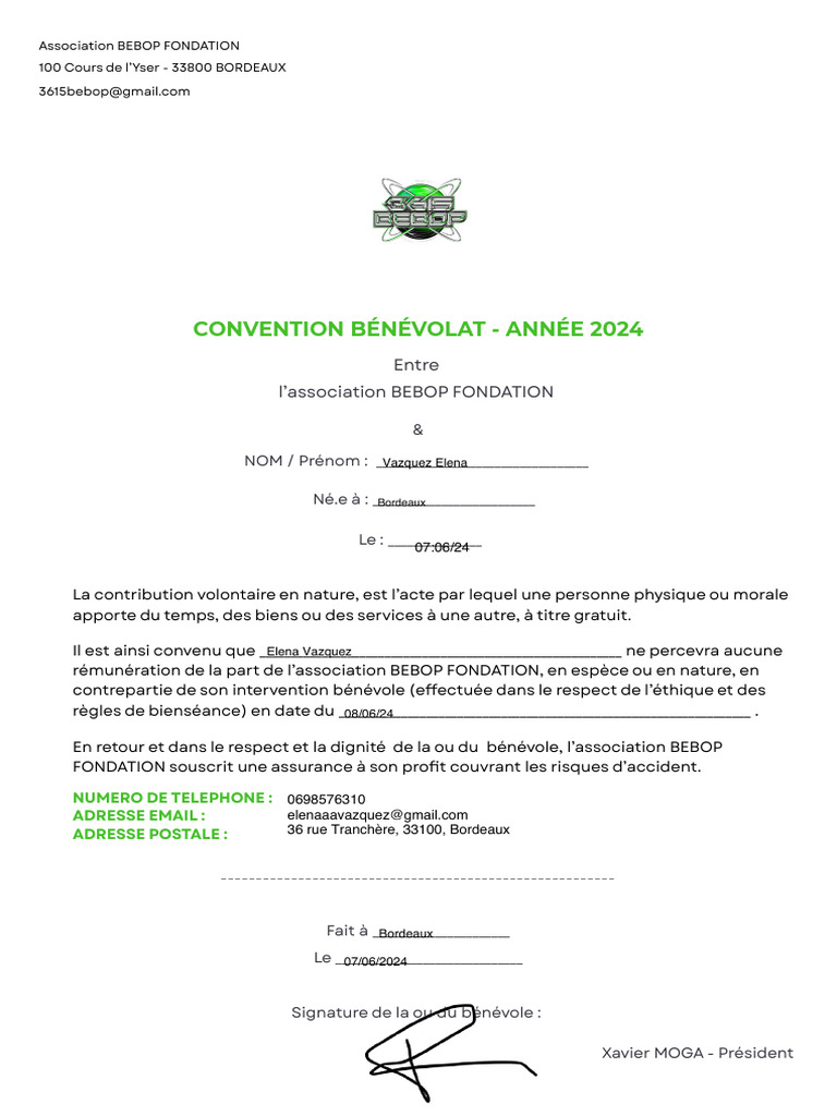 Convention Benevolat 2024 | PDF