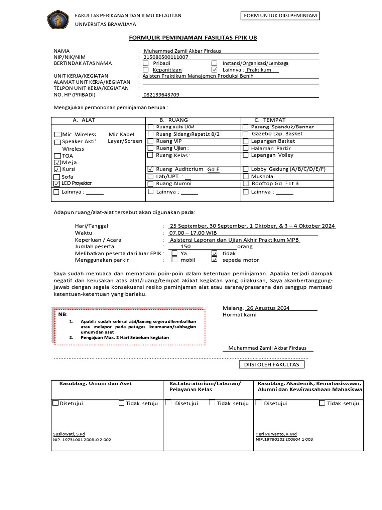 Surat Peminjaman Gedung F MPB | PDF