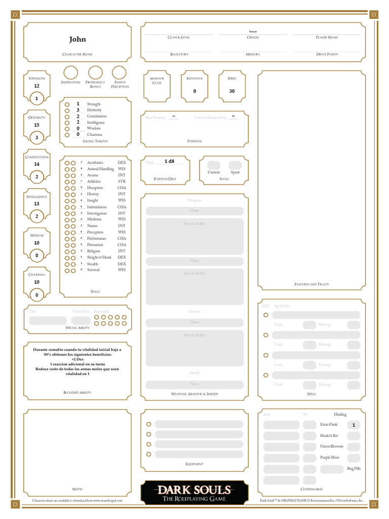 DSRPG Character Sheet 3mm Formular v1.5 | PDF