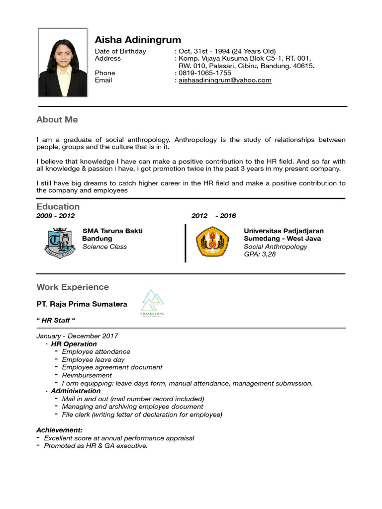 CV Aisha Adiningrum - HRGA-min | PDF
