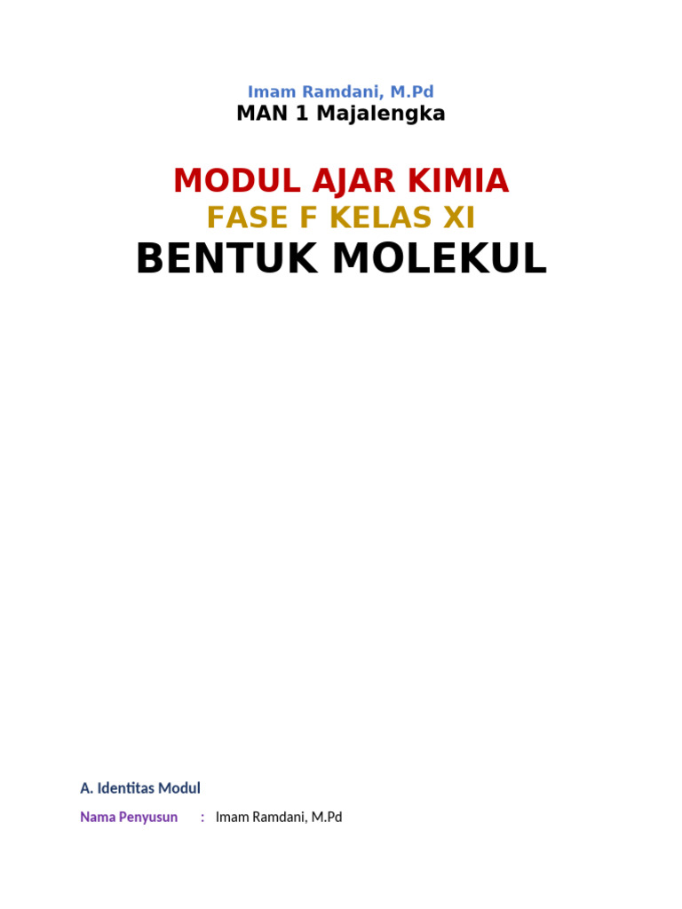 Modul Kimia Fase F Kelas XI TH 24 - F11.3 Bentuk Molekul Edit | PDF